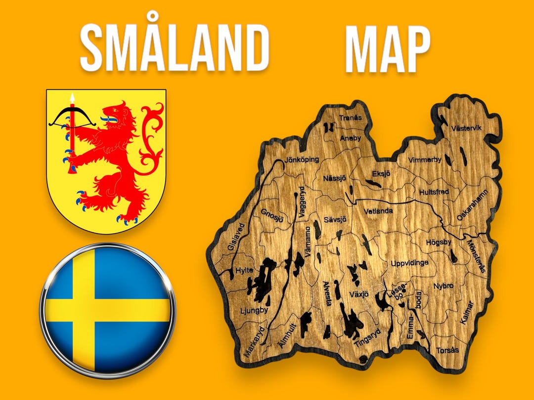 3D Småland Wooden Map Laser Cut, 2 Layers, Teak & Black, 240 X 235 Mm ...