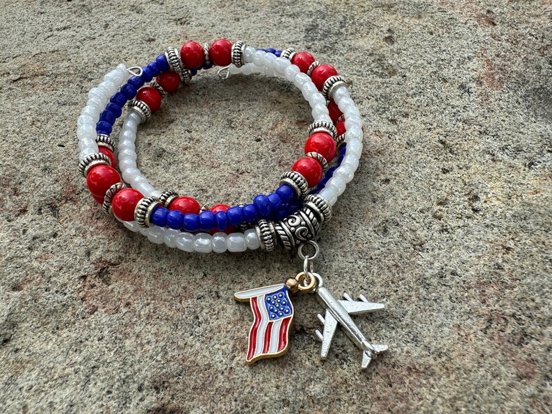 Wrap Bracelet Patriotic America Red White Blue America Memory Wire - Etsy