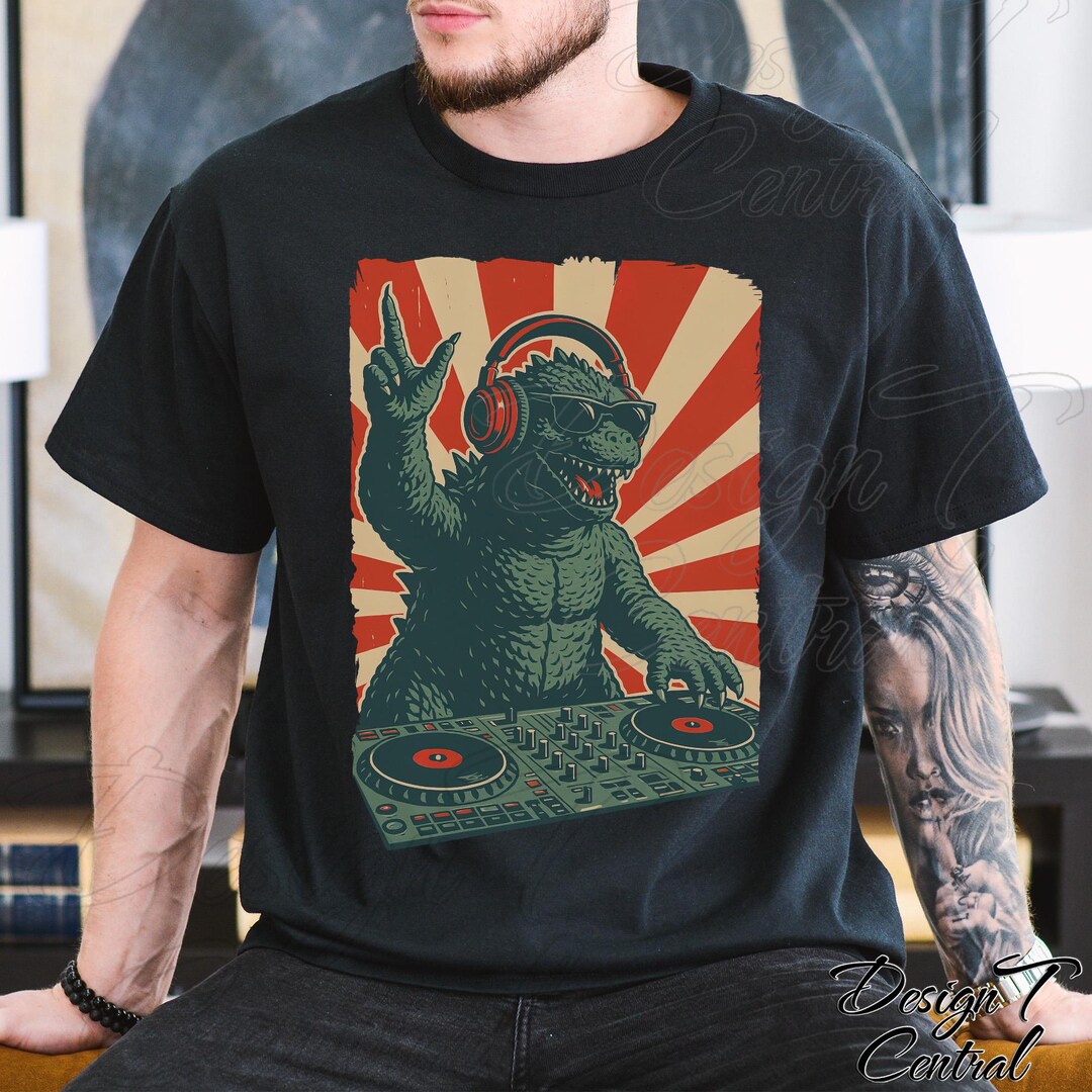 Godzilla DJ Graphic T-shirt: Retro Kaiju Comfort Colors Tee - Etsy