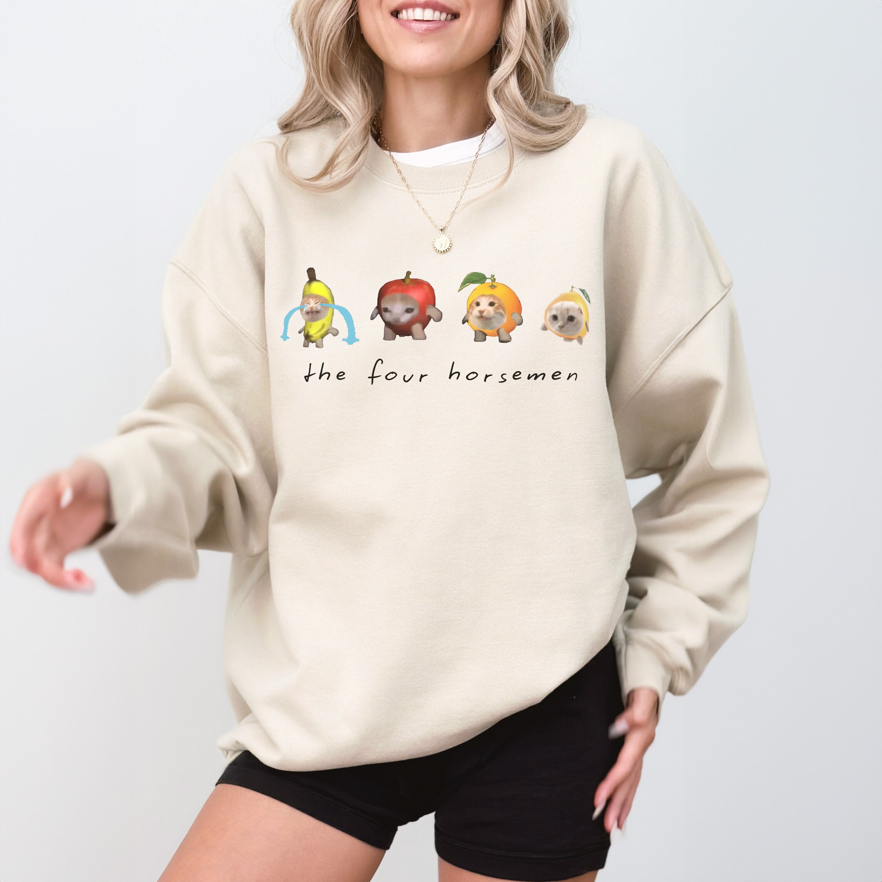 Apple Cat Meme four Horsemen Unisex Sweater, Funny Cat Meme, Cute ...