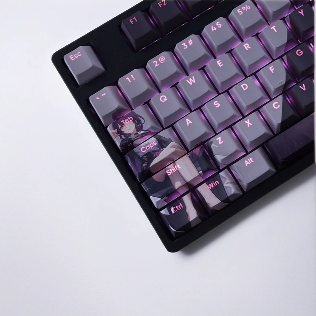 Custom Anime Girl Keycap Set Japanese Keycap, Anime Keycaps, Purple ...
