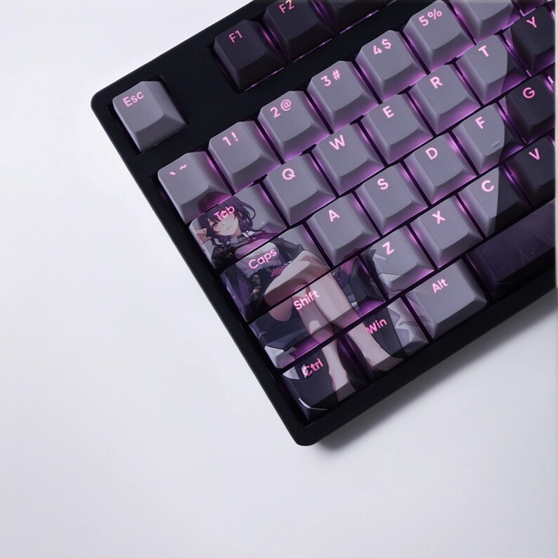 Custom Anime Girl Keycap Set Japanese Keycap, Anime Keycaps, Purple ...