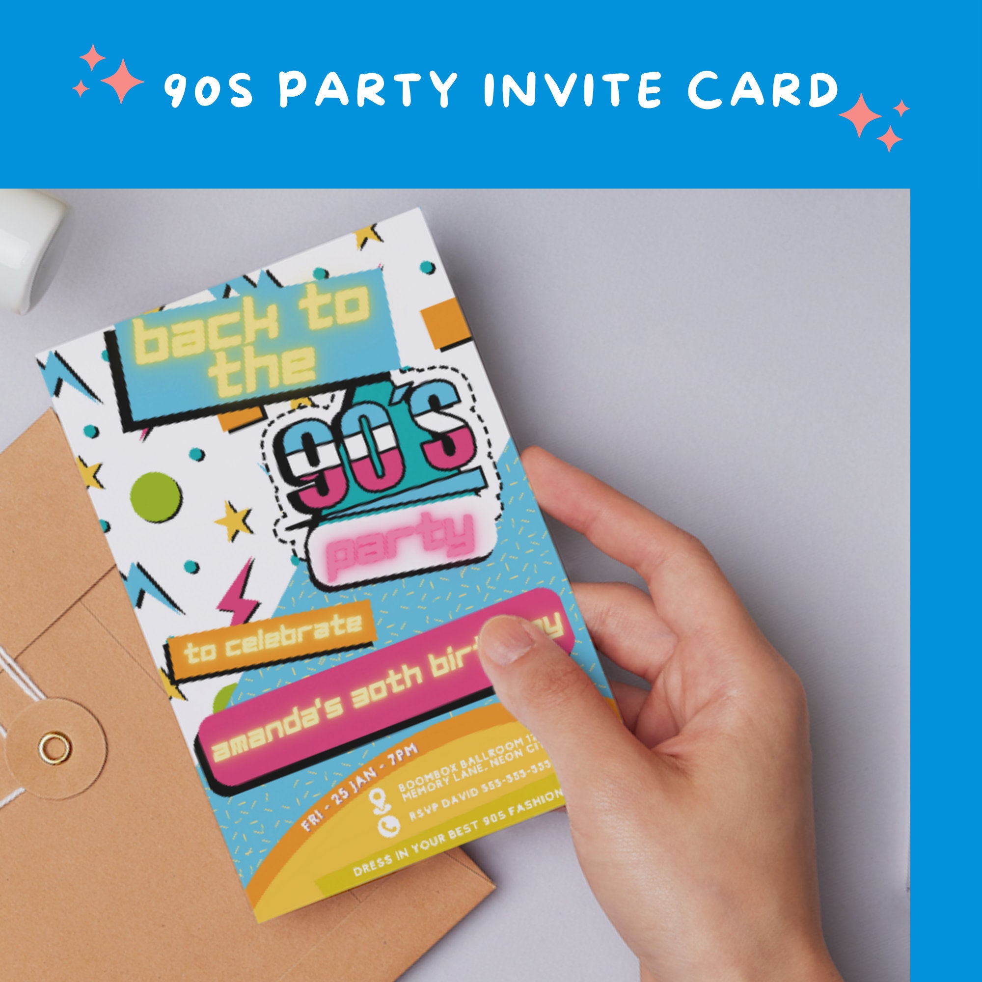 Digital 90s Party Invitation, Birthday Party Invitation, Throwback ...