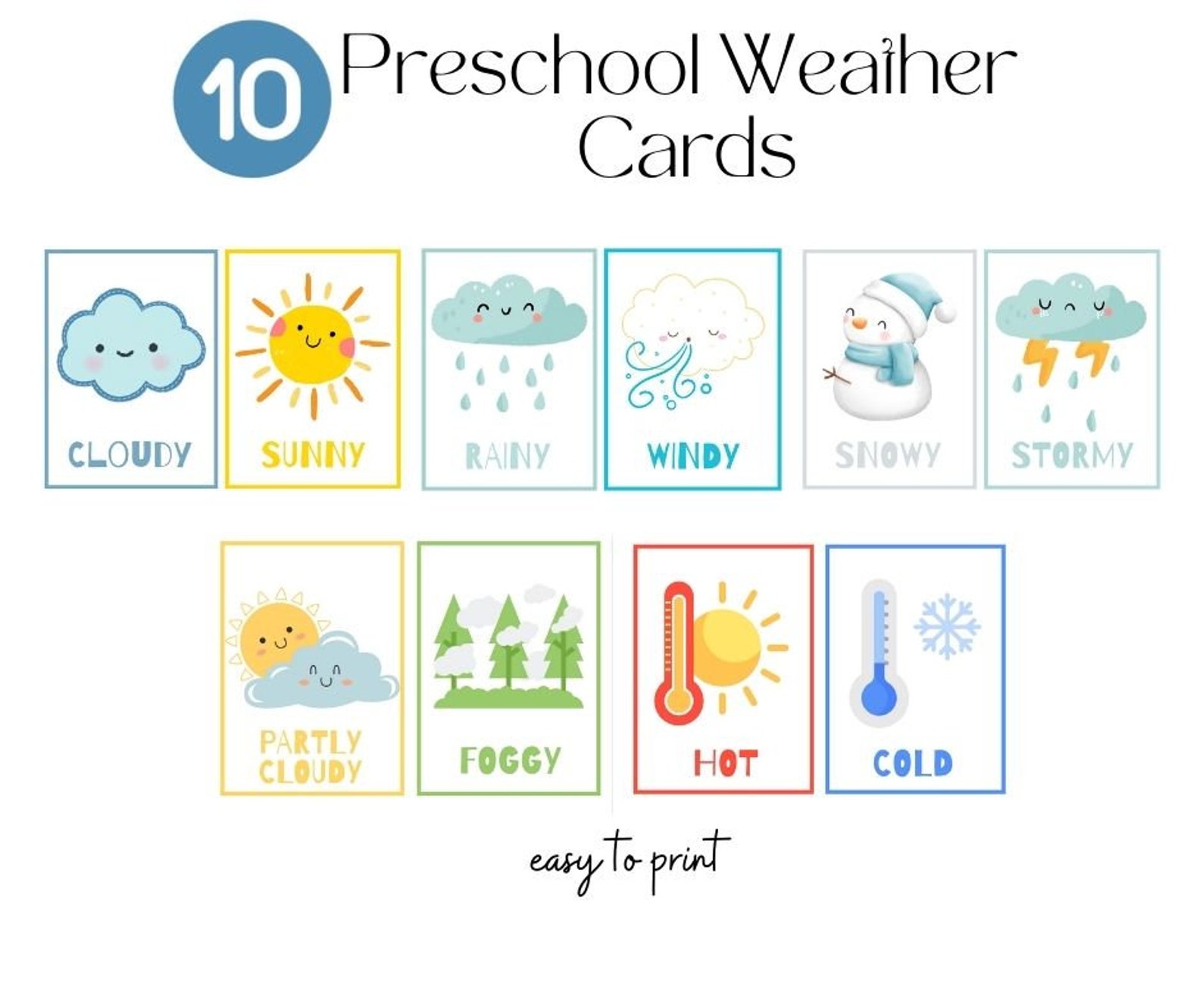 10 Preschool Weather Cards School Cards Montessori Flash Cards Instant ...