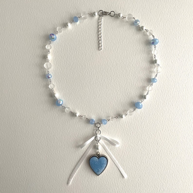 Coquette Blue Bow Necklace - Etsy