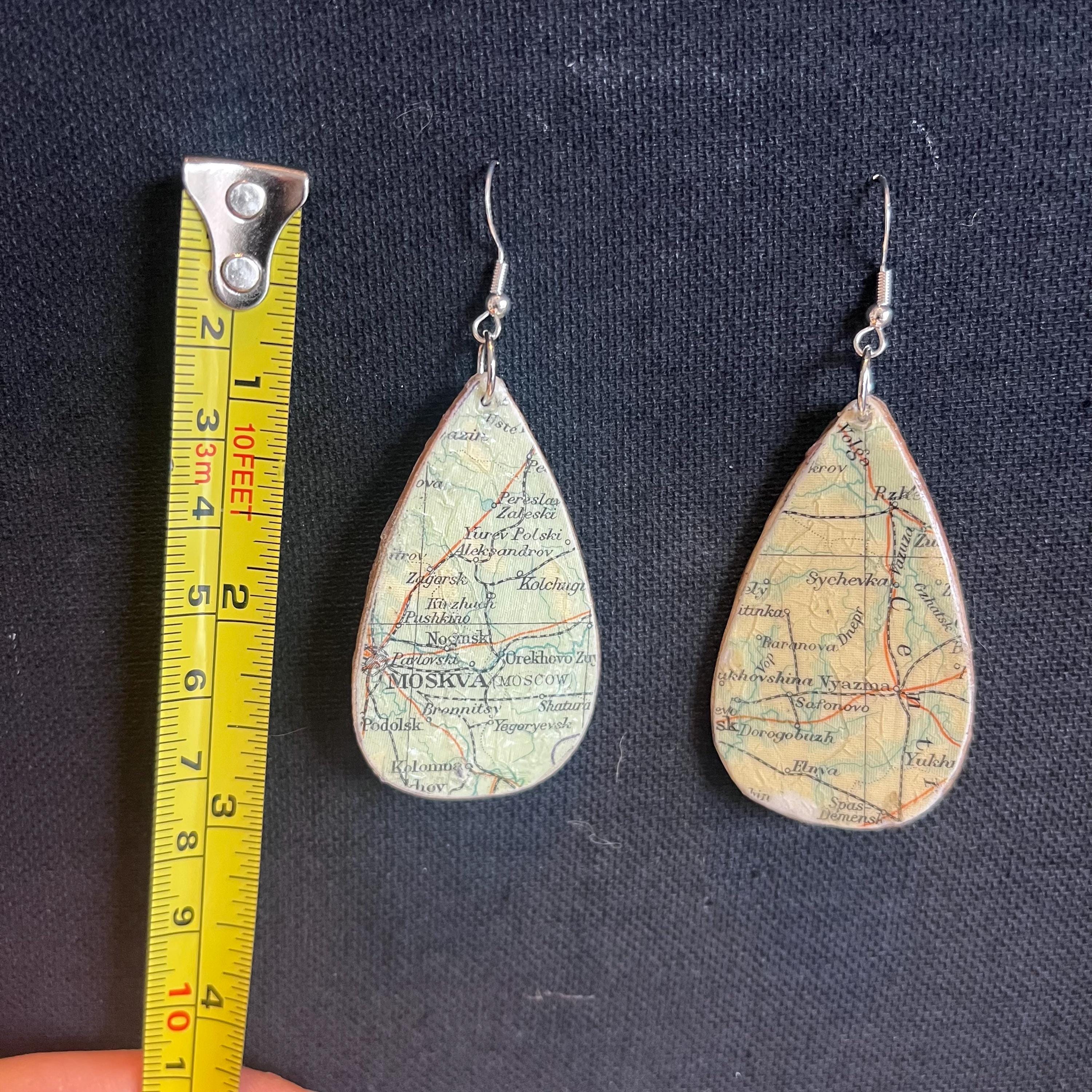 Upcycled Dangle Earrings From Maps - Etsy