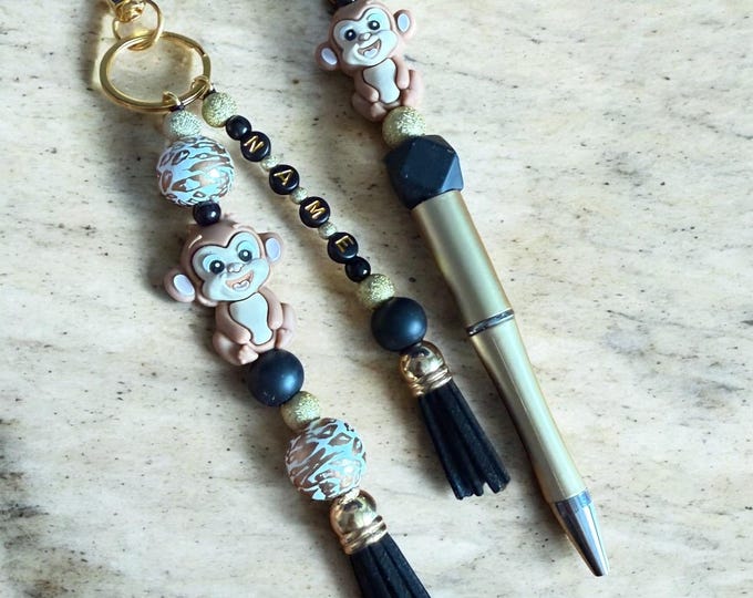 Beaded Monkey Pen and Keyring Set | Personalised Name Gift - Etsy