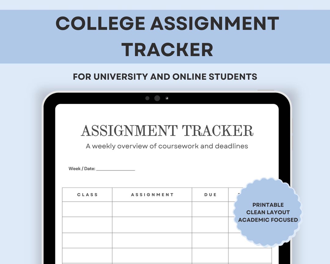Assignment Tracker for College Students Printable - Etsy