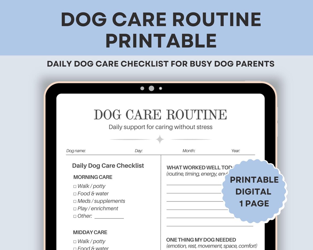 Dog Care Routine Printable Daily Checklist Low Pressure Pet Care ...
