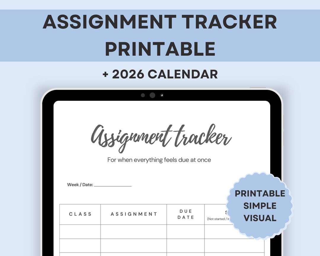 Assignment Tracker Printable Student Planner PDF School Homework ...