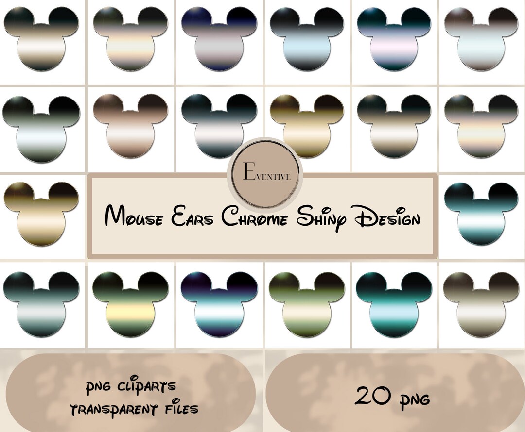 Mouse Ears Chrome Shiny Clipart Bundle - Etsy