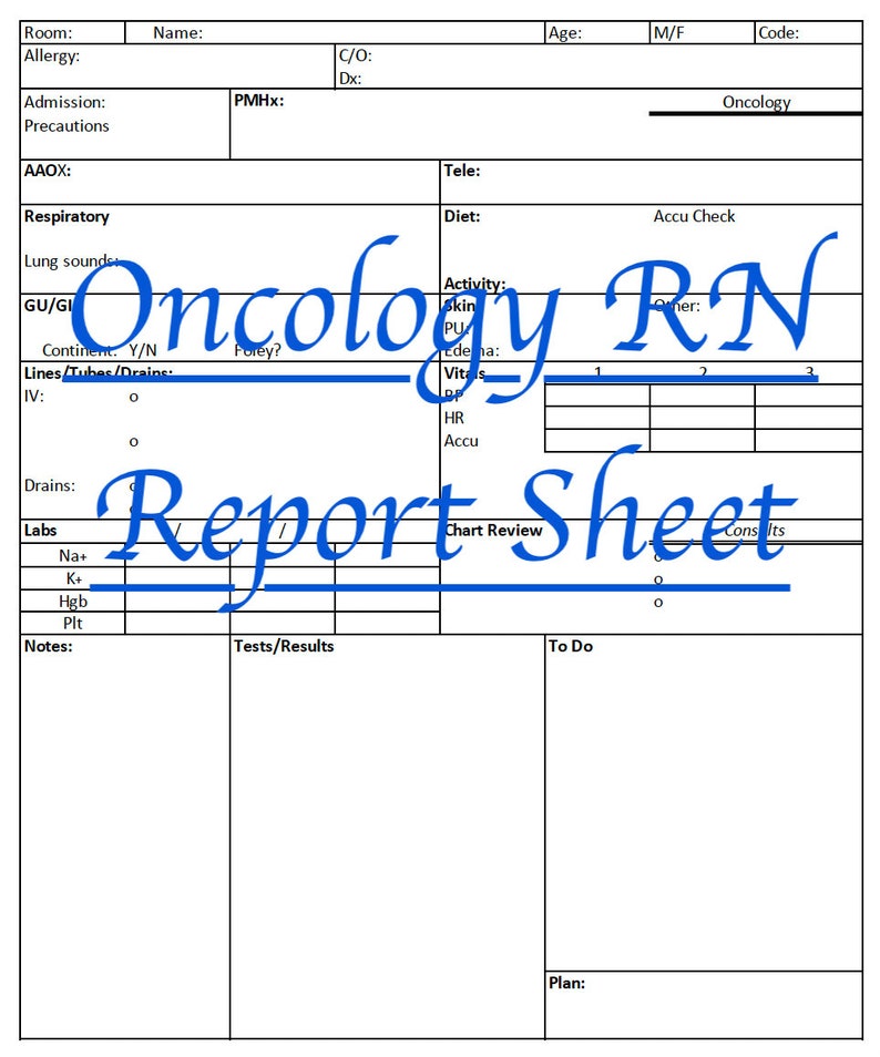 Oncology RN Report Sheet, Printable SBAR, Oncology RN Spreadsheet - Etsy