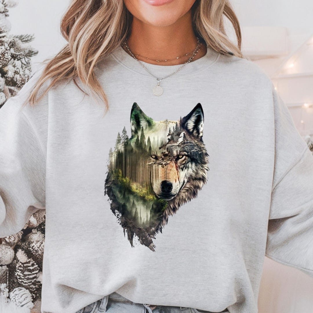 Retro Wolves Howling at the Moon Sweatshirt 90s Wolf Foggy Forest ...