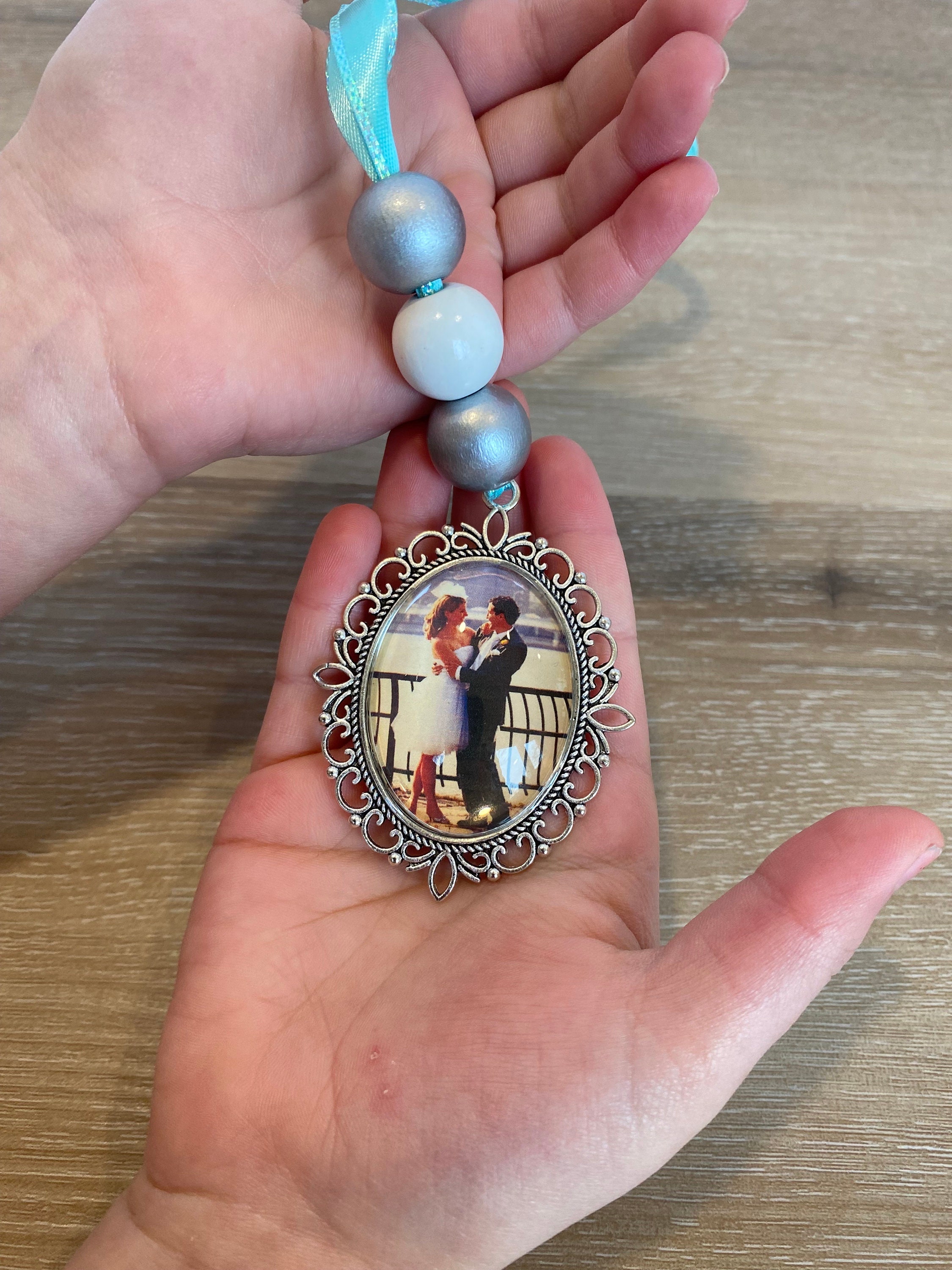 Personalized Antique Metal Photo Frame Ornament, Rearview Mirror Charm ...