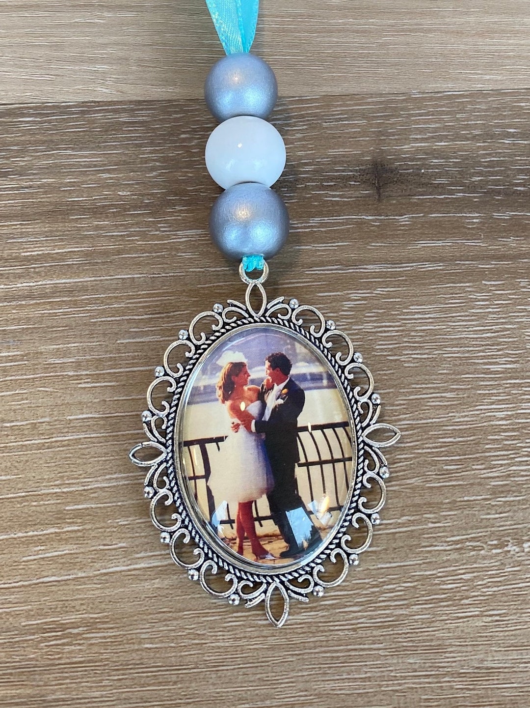 Personalized Antique Metal Photo Frame Ornament, Rearview Mirror Charm ...