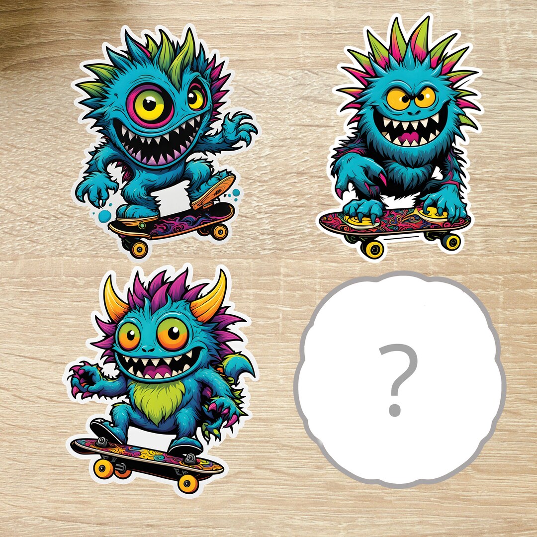 Monster Stickers Skateboarding Monsters Sticker Set 3 Cute ...