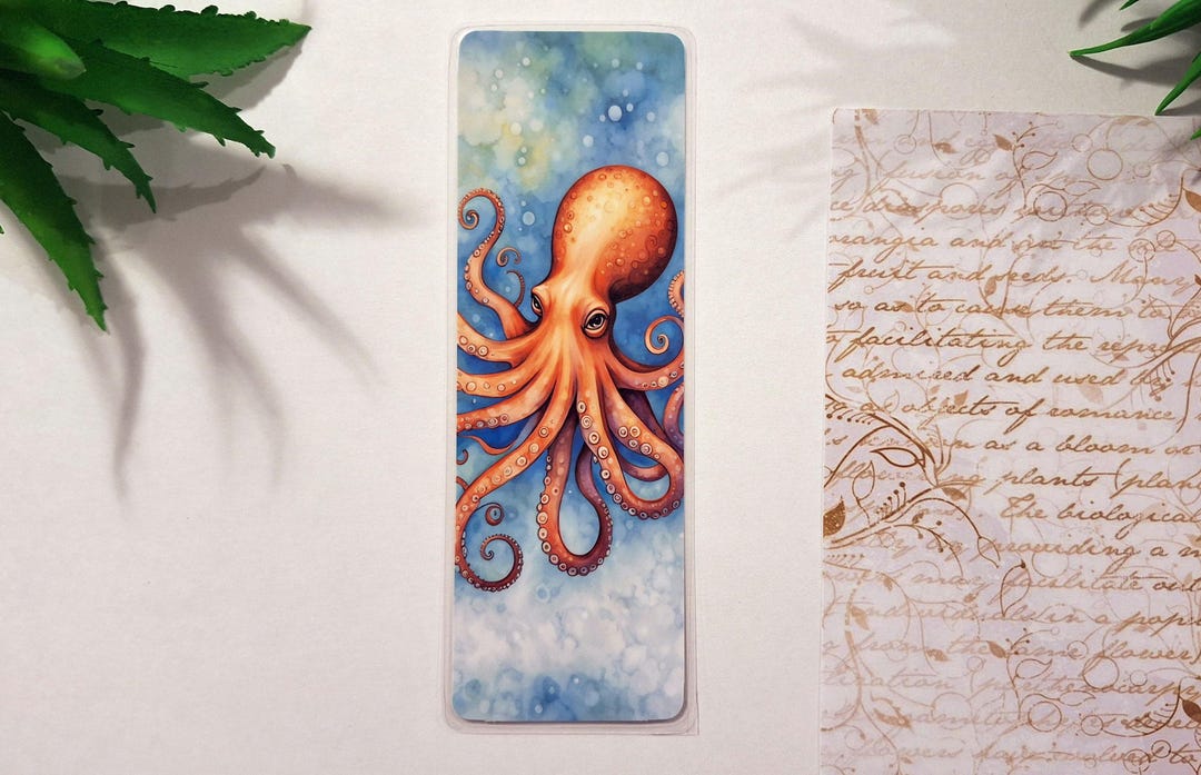 Octopus Bookmark Laminated Bookmark Animal Bookmark Octopus 2x6 Inches ...