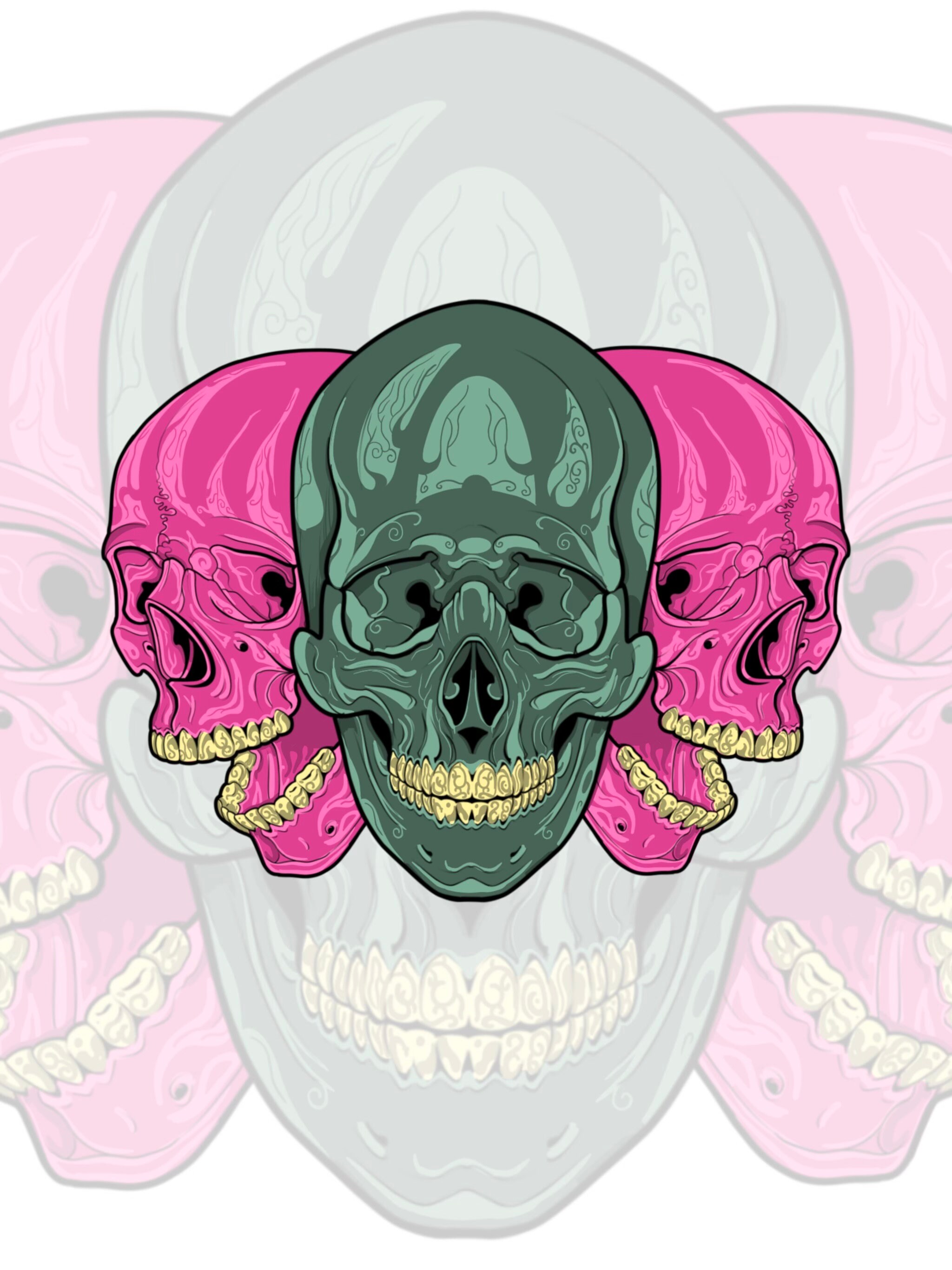 Triple Skulls Print - Etsy