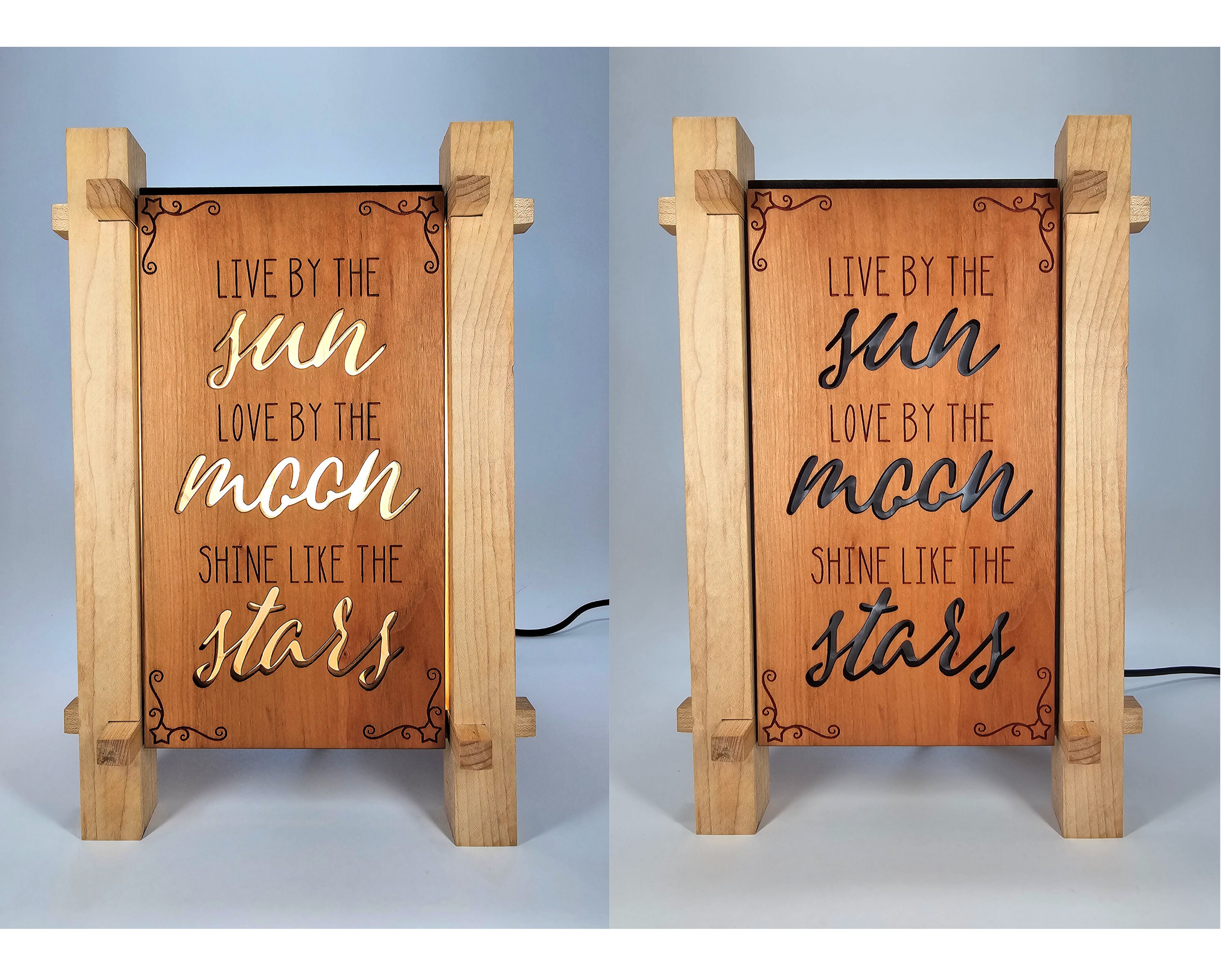 Wooden Shoji Lamp, Sun and Moon Lamp, Celestial, Maple, Cherry ...