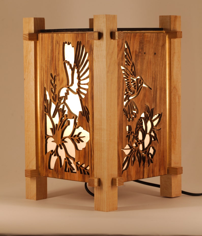 Wooden Shoji Lamp, Hummingbird Floral , Decorative Customizable Hand ...