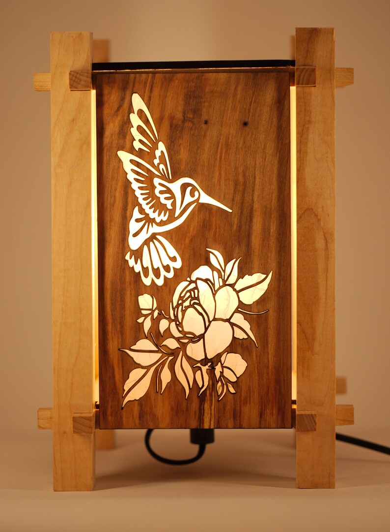 Wooden Shoji Lamp, Hummingbird Floral , Decorative Customizable Hand ...