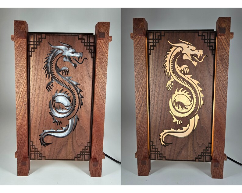 Handcrafted Dragon Lamp - Intricate Wood Carving, Mythical Creature ...