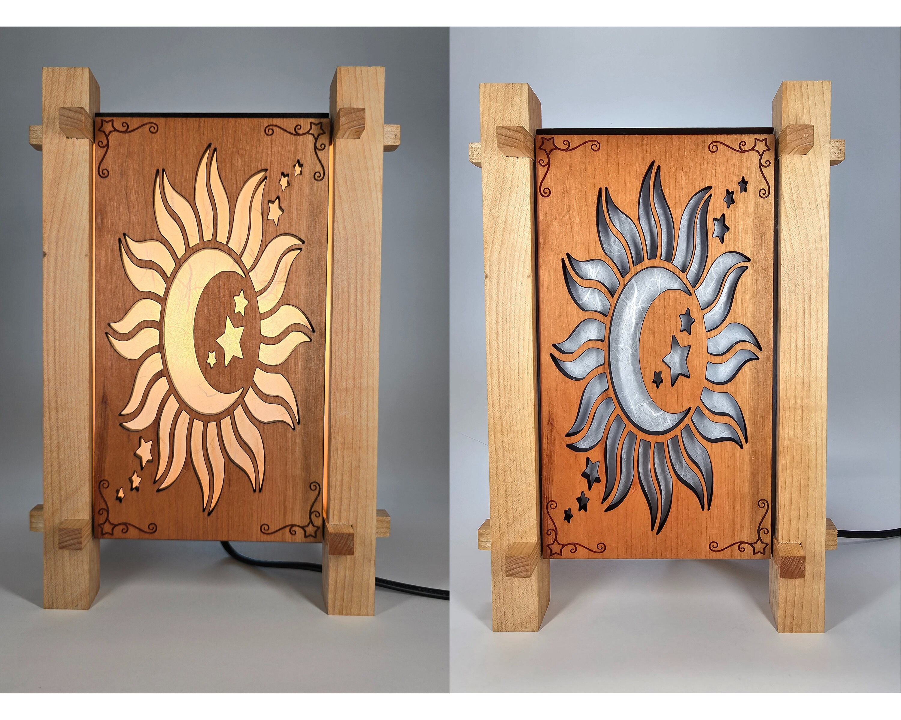 Wooden Shoji Lamp, Sun and Moon Lamp, Celestial, Maple, Cherry ...