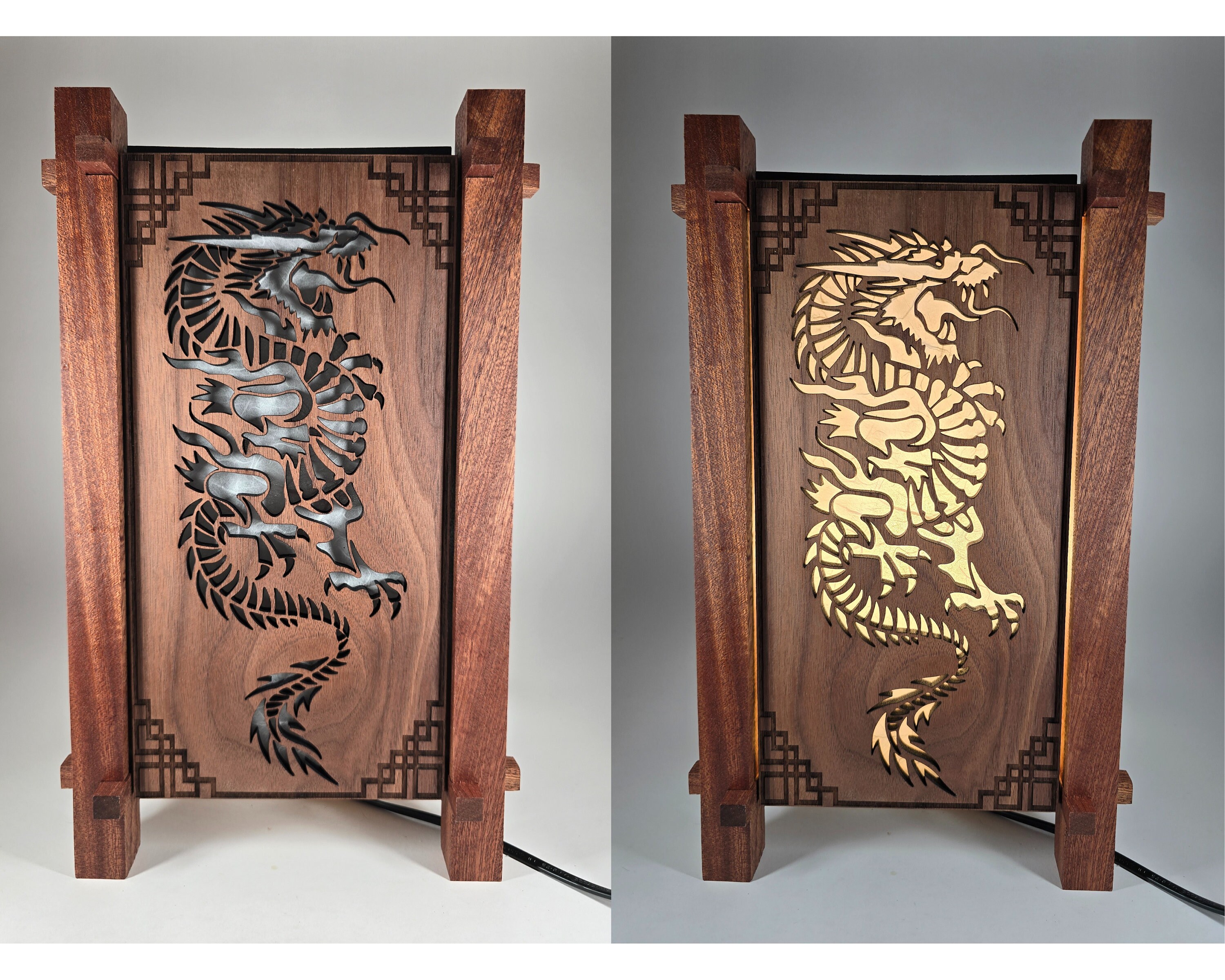 Handcrafted Dragon Lamp - Intricate Wood Carving, Mythical Creature ...