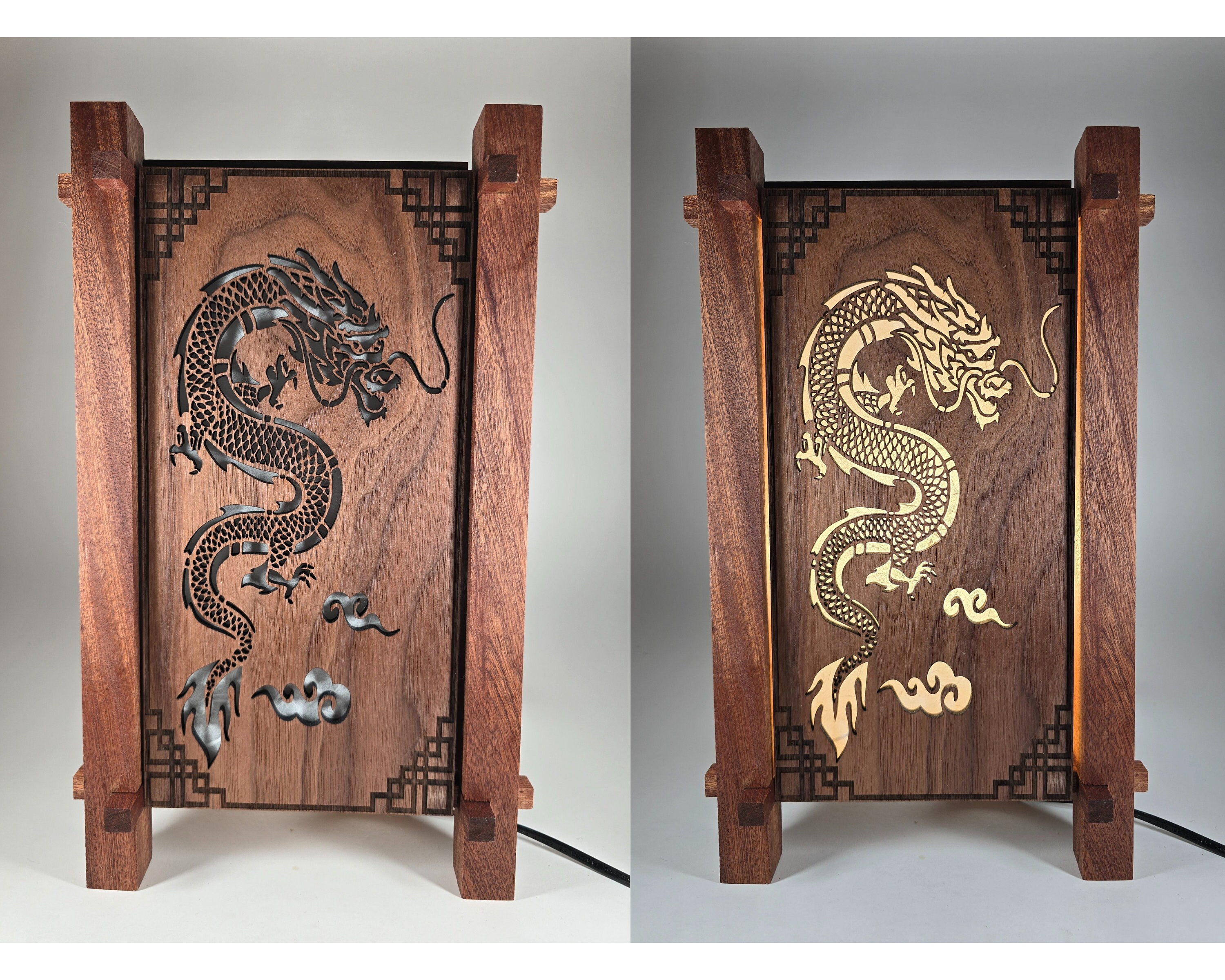 Handcrafted Dragon Lamp - Intricate Wood Carving, Mythical Creature ...