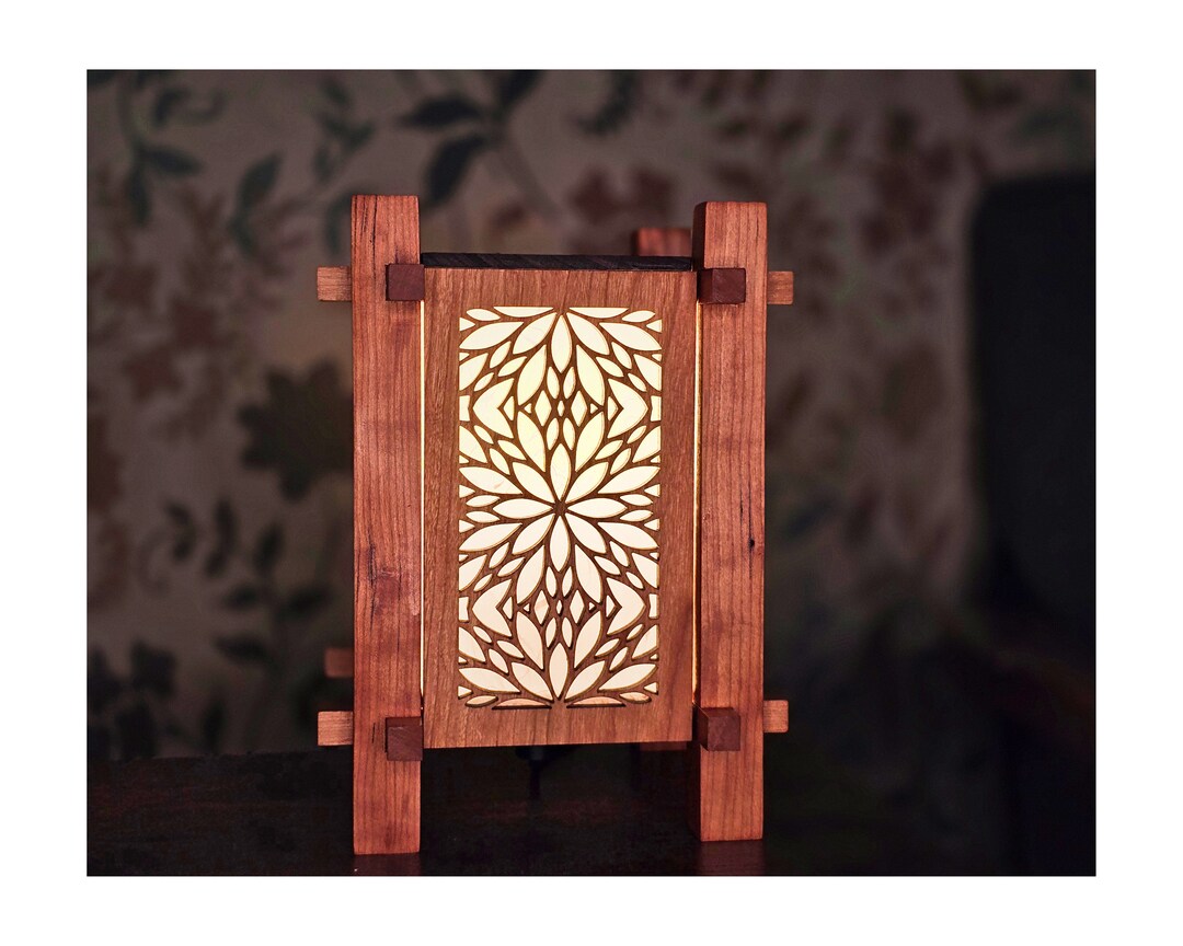 Wooden Floral Shoji Lamp, Decorative Customizable Hand Crafted Light ...