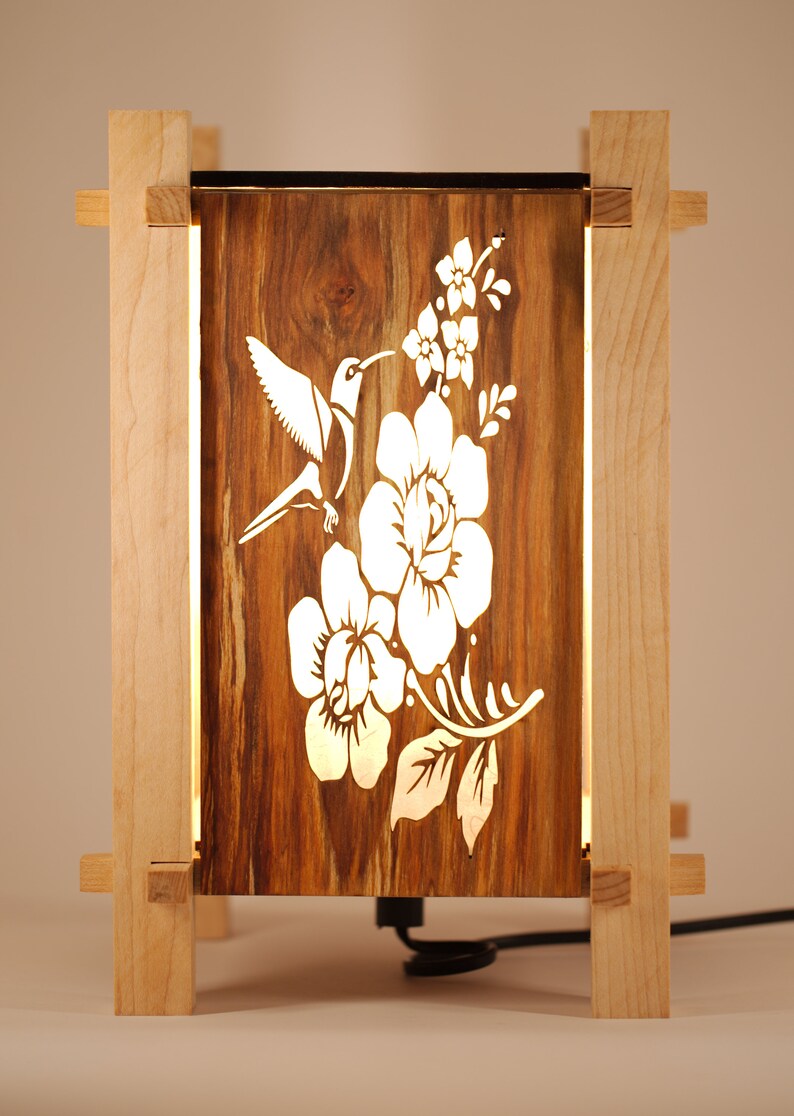 Wooden Shoji Lamp, Hummingbird Floral , Decorative Customizable Hand ...