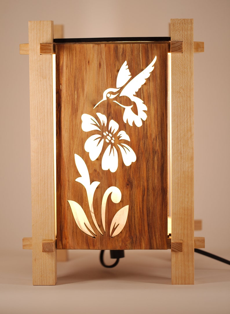 Wooden Shoji Lamp, Hummingbird Floral , Decorative Customizable Hand ...