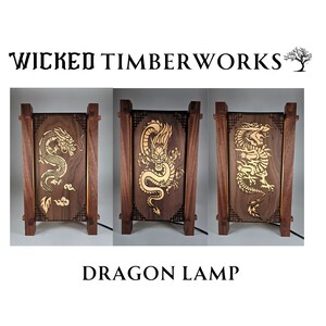 Handcrafted Dragon Lamp - Intricate Wood Carving, Mythical Creature ...