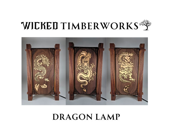 Handcrafted Dragon Lamp - Intricate Wood Carving, Mythical Creature ...