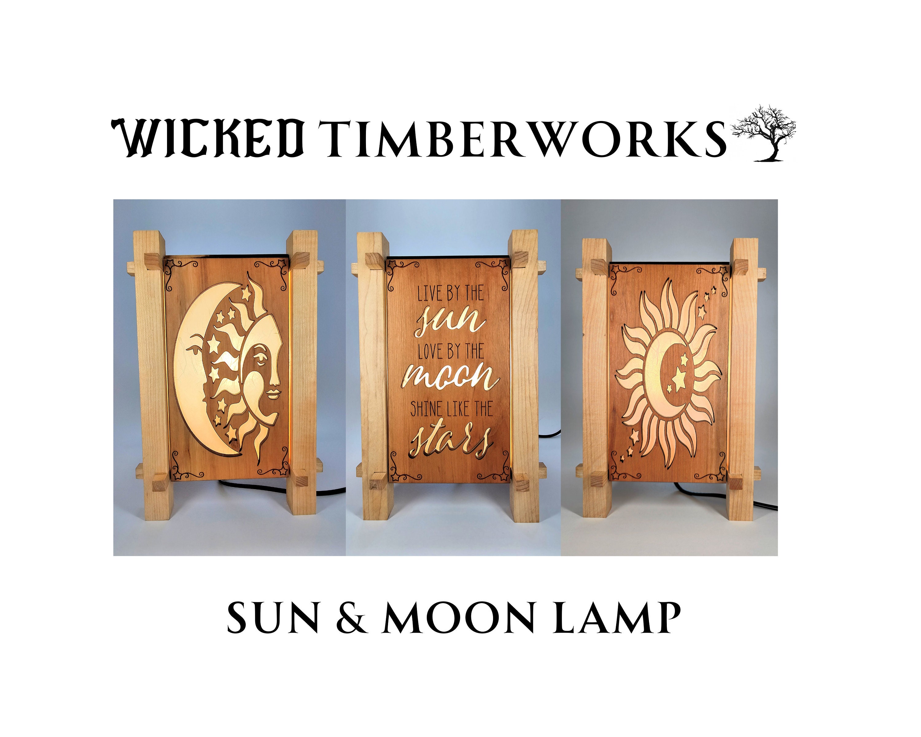 Wooden Shoji Lamp, Sun and Moon Lamp, Celestial, Maple, Cherry ...
