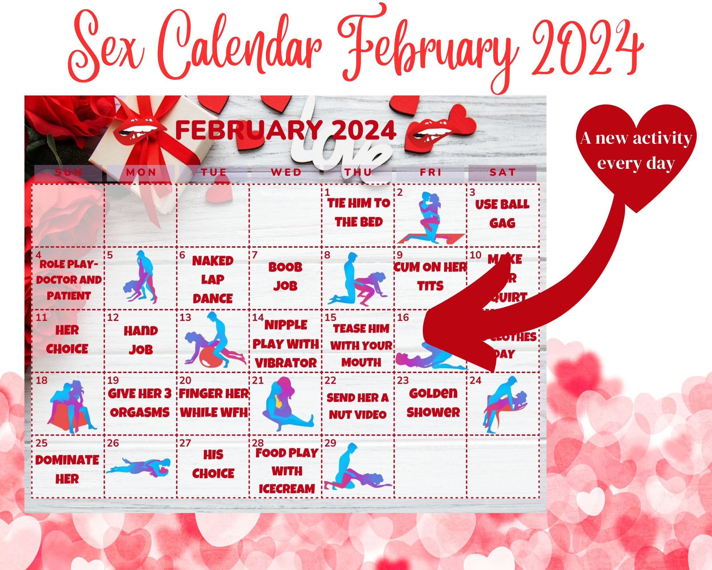February 2024 Printable Sex Calendar For Couples Daily Sex Activities Adult Calendar For Kinky