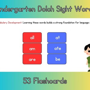 Dolch Printable Kindergarten Sight Words Flashcards 53 Cards, for ...