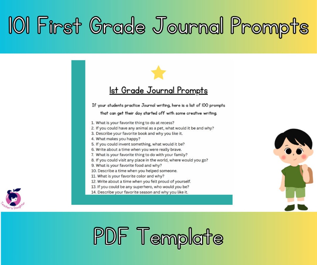 101 Daily Writing Journal Prompts for 1st Grade Learners - Etsy