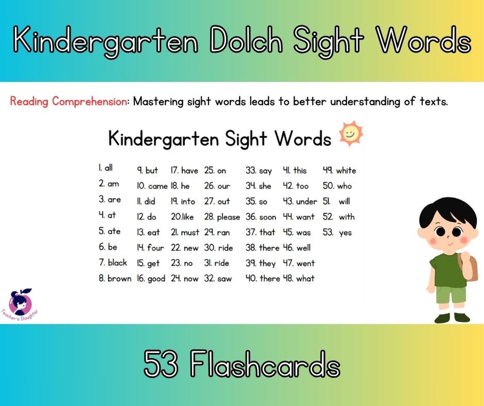 Dolch Printable Kindergarten Sight Words Flashcards 53 Cards, for ...