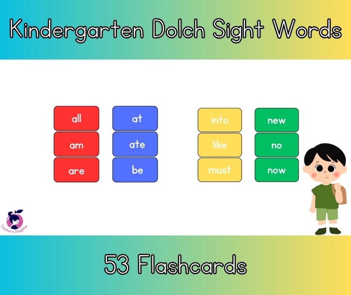 Dolch Printable Kindergarten Sight Words Flashcards 53 Cards, for ...