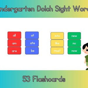 Dolch Printable Kindergarten Sight Words Flashcards 53 Cards, for ...