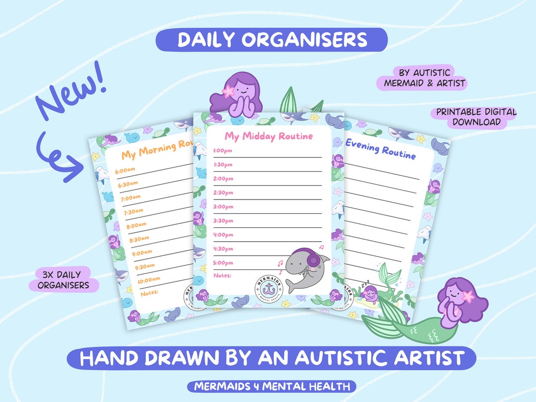 Mermaid Daily Routine Organisers Neurodivergent Autism ADHD Morning ...