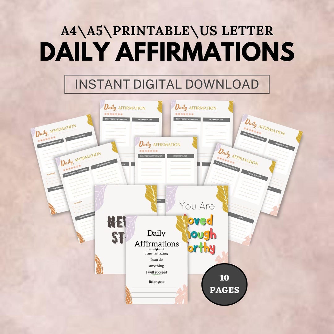 Daily Affirmations Journal – Self-care Digital Planner, Mindset ...