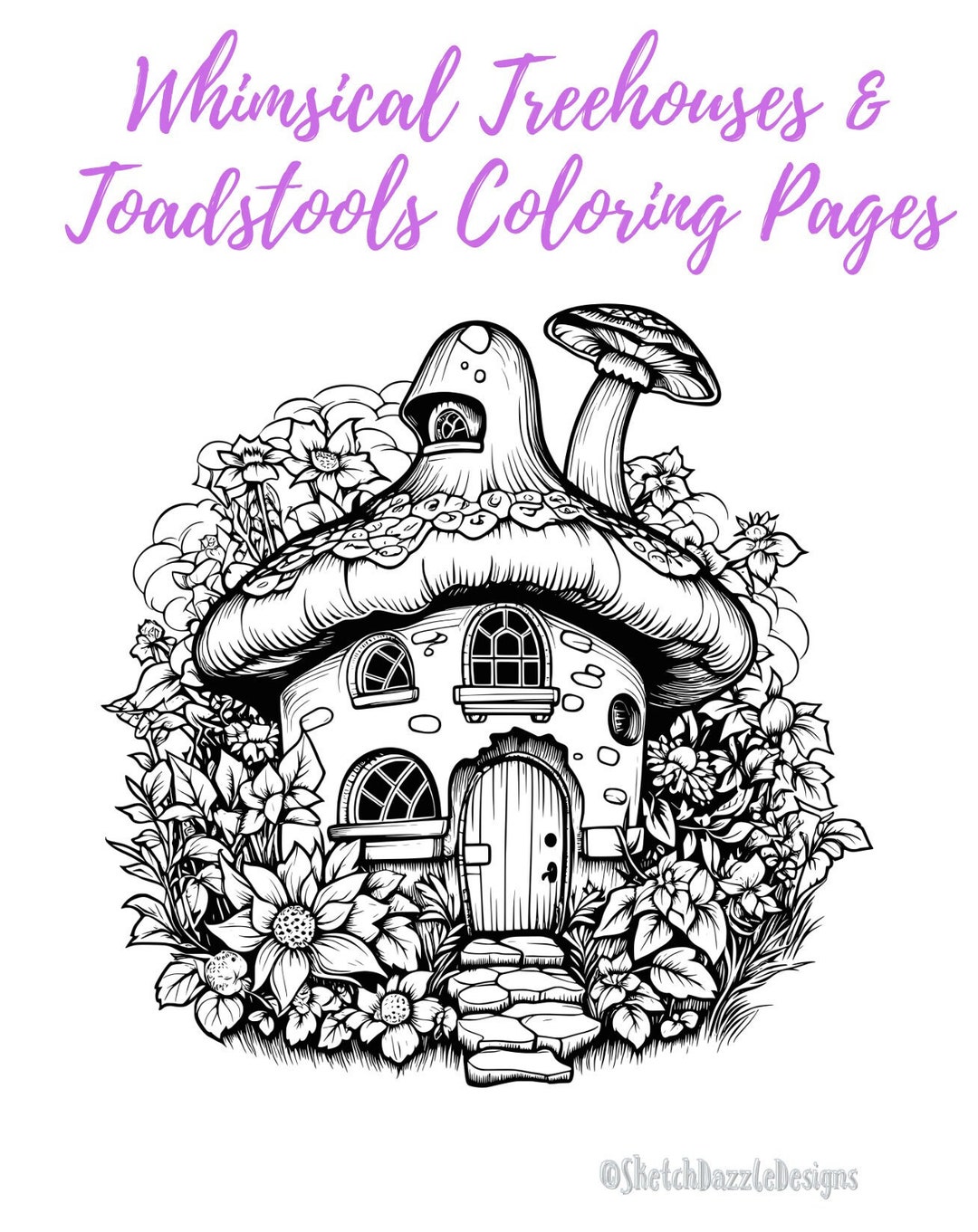 Whimsical Fairy Toadstool and Tree Houses Adult Coloring Pages Set of 6 ...