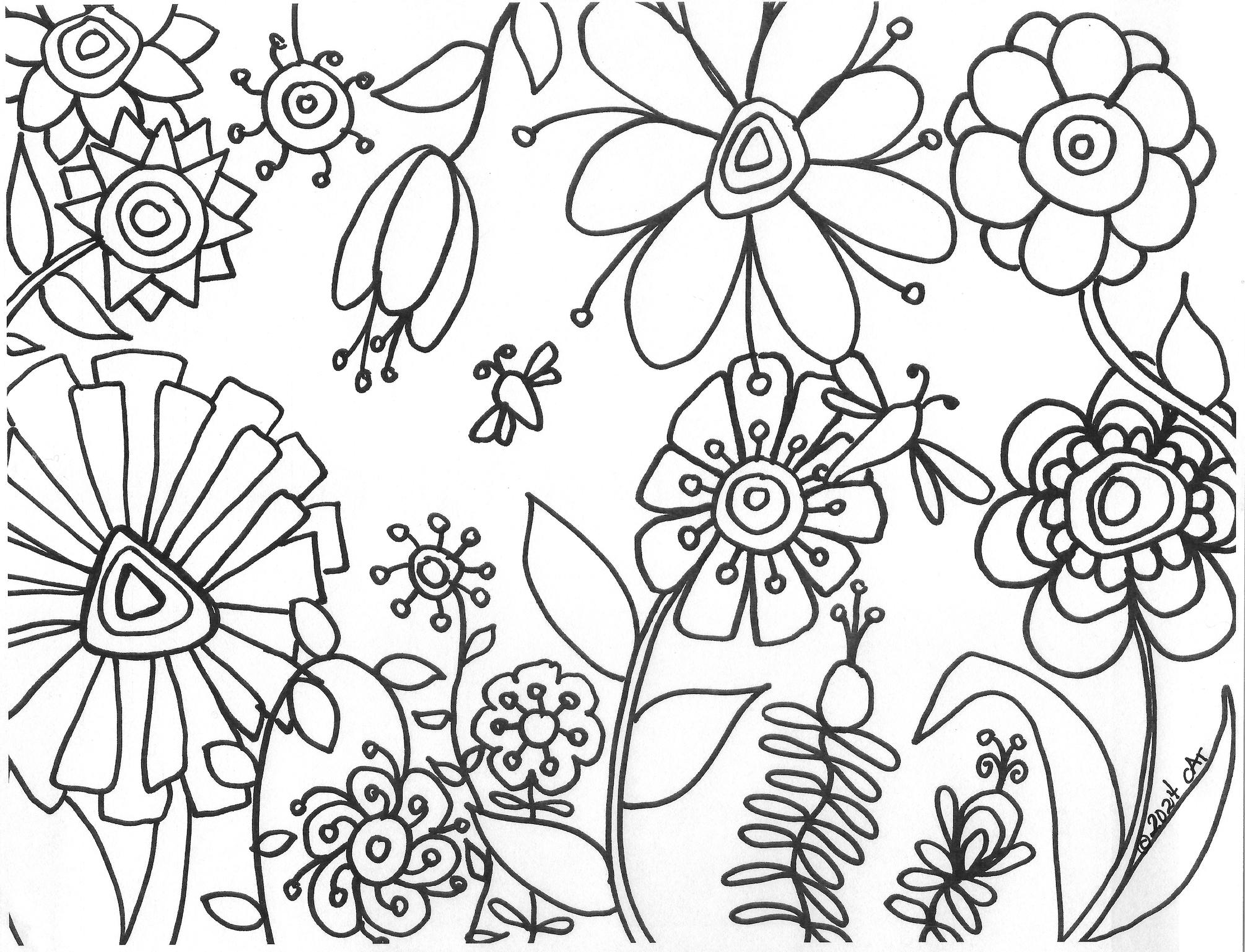 Spring Garden Coloring Page - Etsy