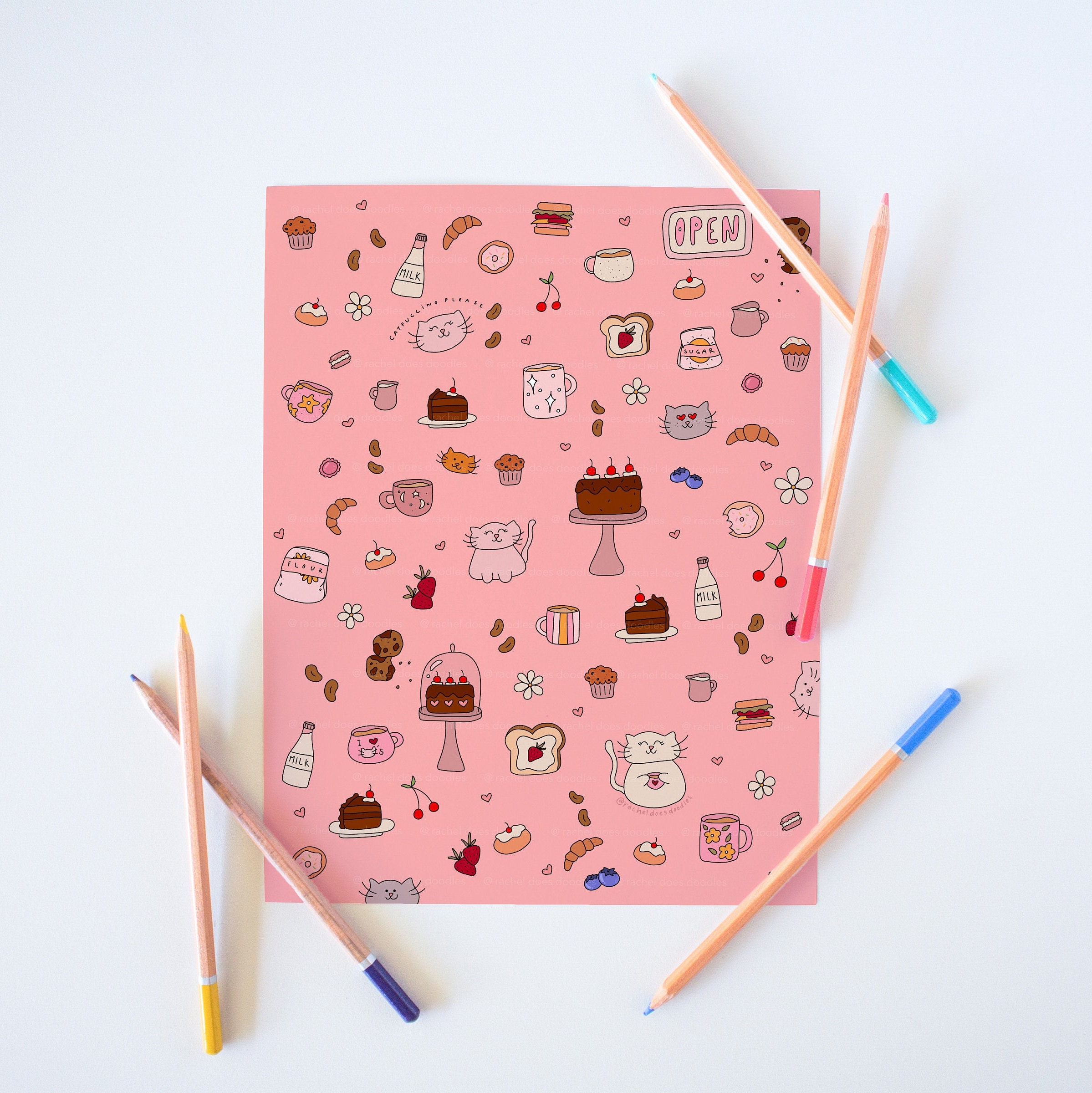 Cat Café 8.5 by 11 Coloring Page Adult Coloring Page Children's ...