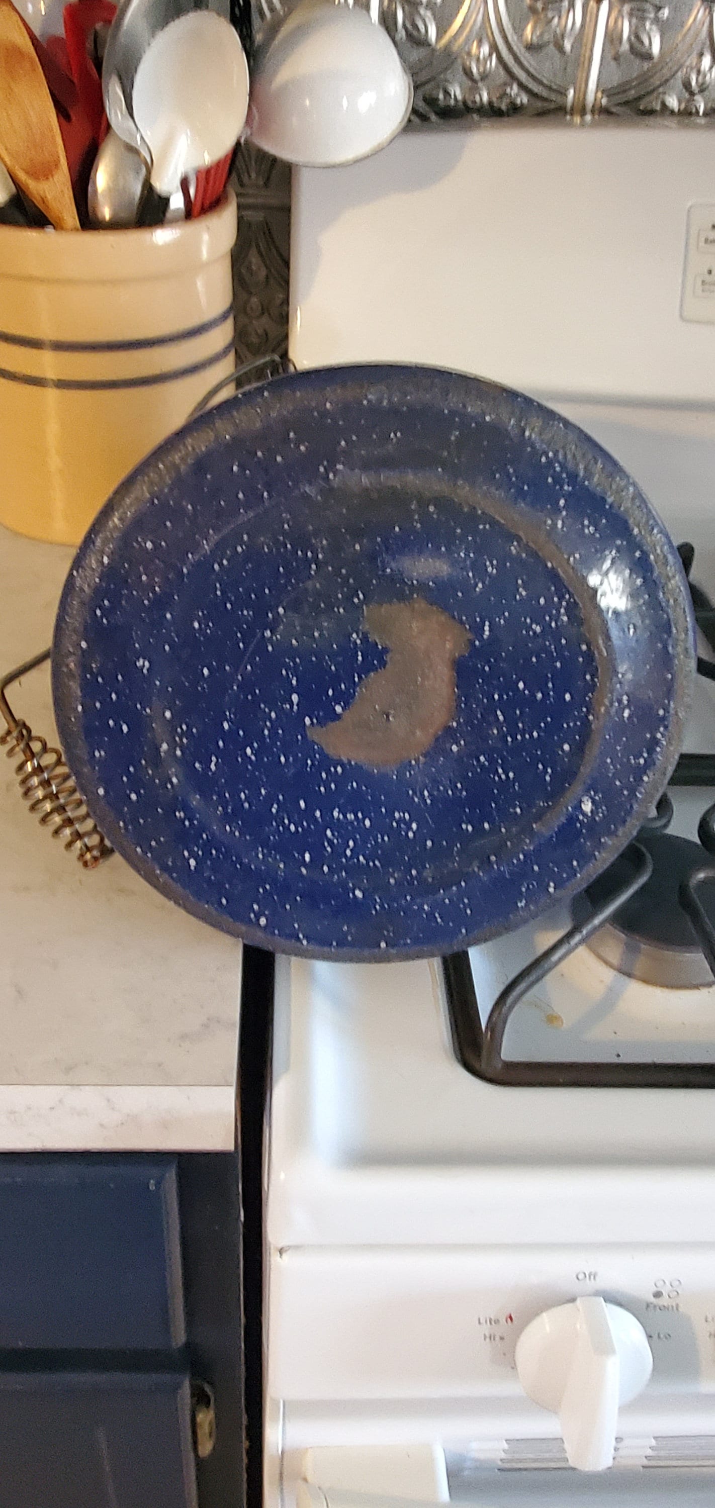 Vintage Large 12 Inch Navy Blue Speckled Enamelware Coffee Pot With ...