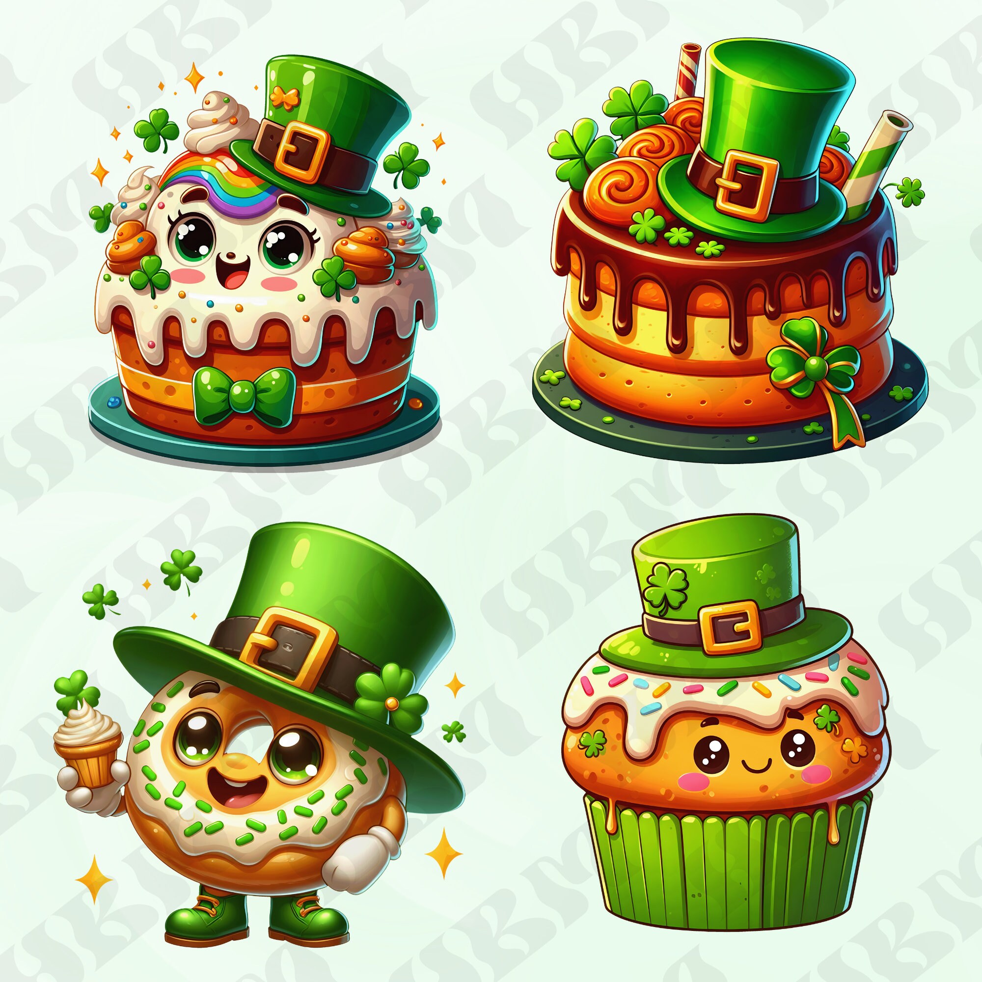 24 Cute St Patrick's Day Cartoon Sweets Clipart Bundle, Adorable Four ...