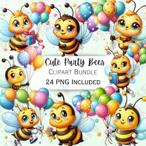 24 Cute Party Bee Clipart Bundle, Cartoon Balloon Sticker, Adorable ...