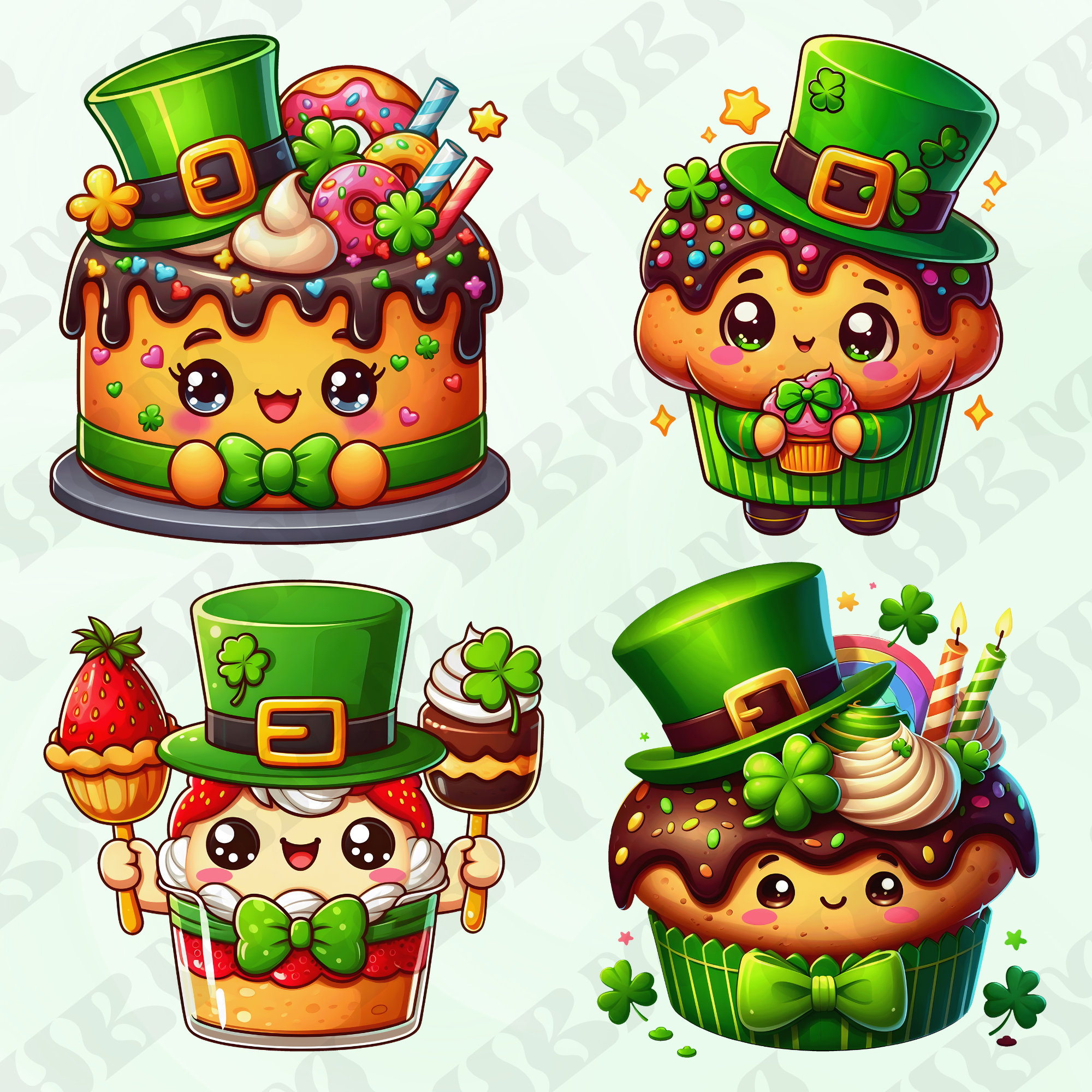 24 Cute St Patrick's Day Cartoon Sweets Clipart Bundle, Adorable Four ...